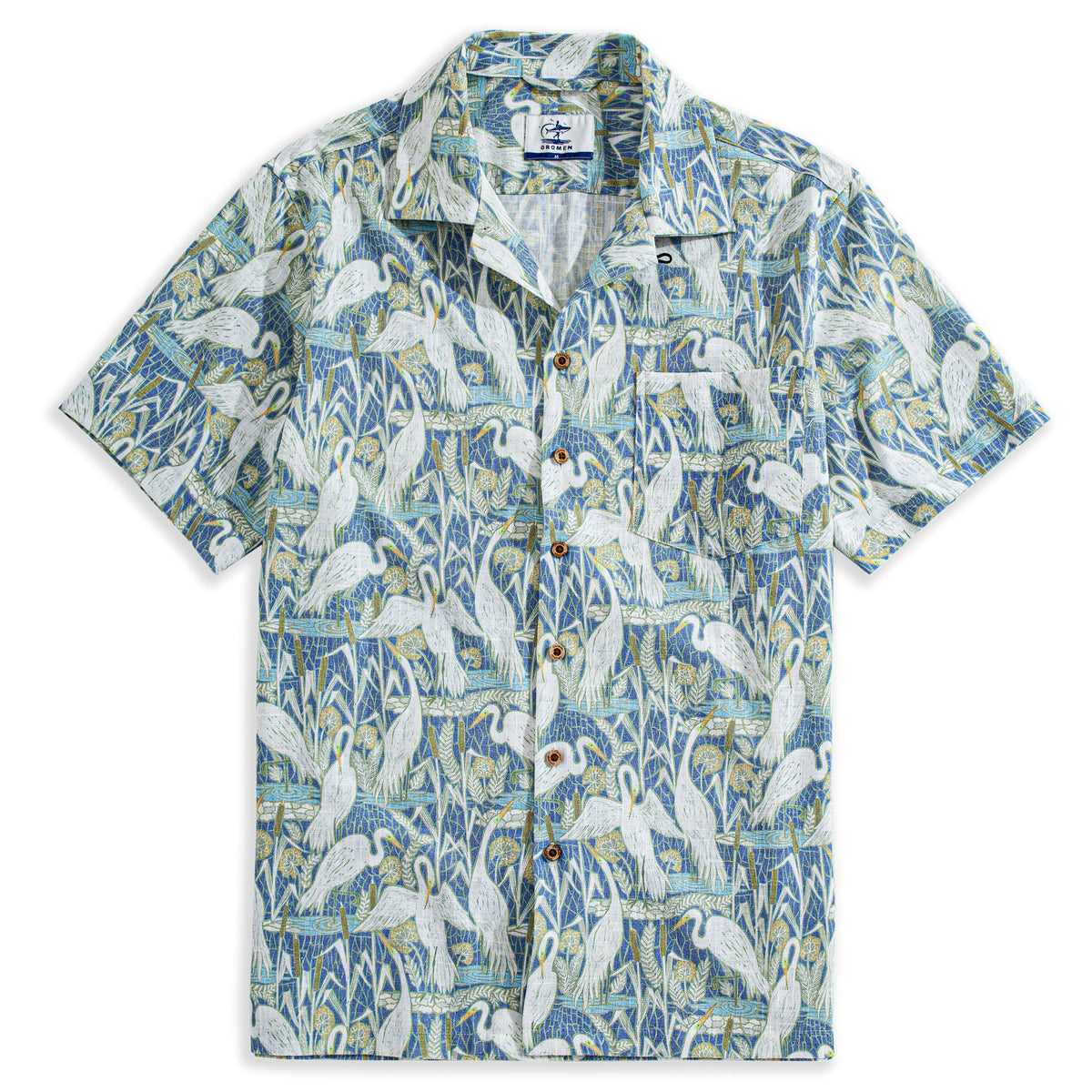 Matsuma Crane Linen Aloha Shirt | Japanese Ukiyo-e Pine Crane Hawaiian ...