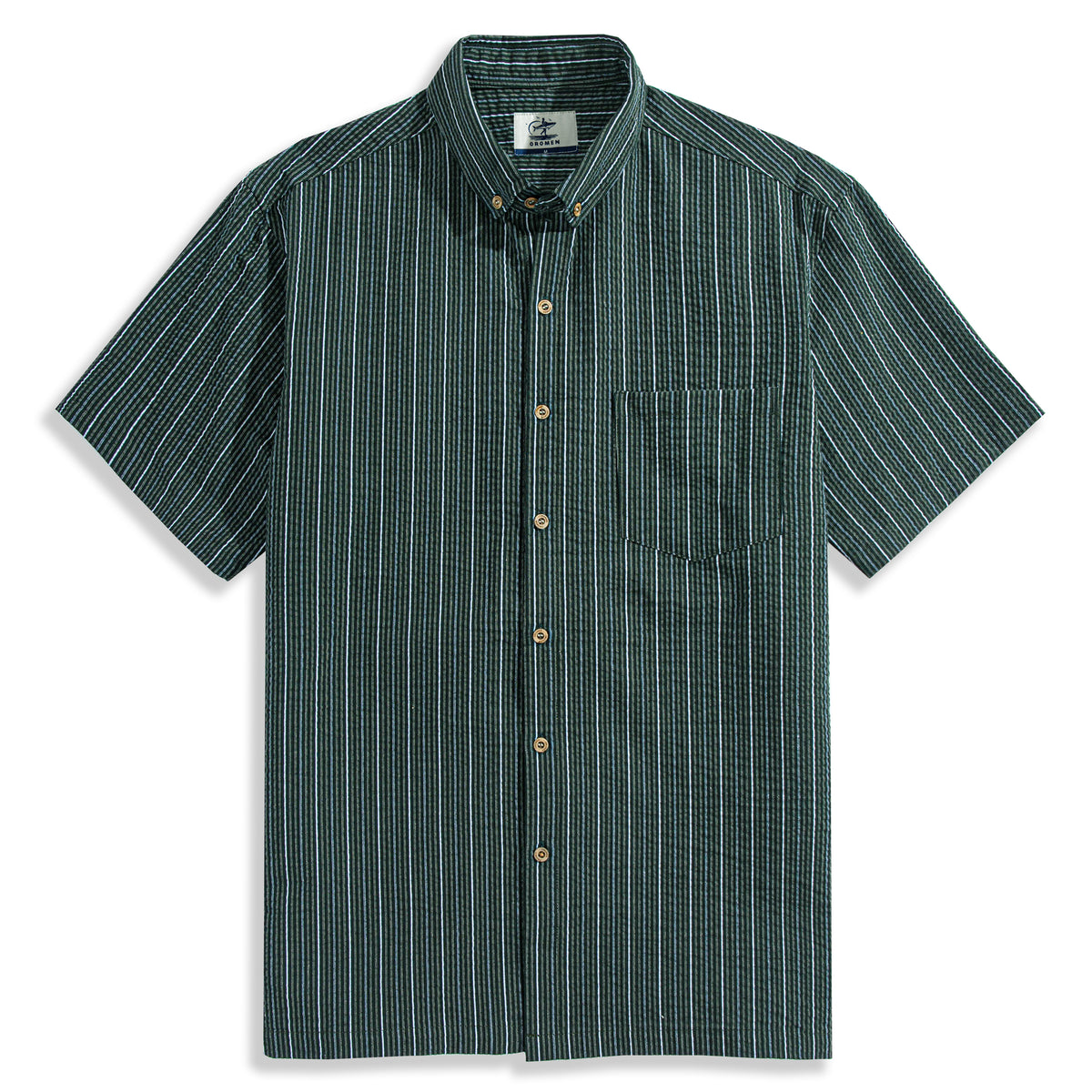 OROMEN | Seersucker Striped Texture Shirt | 100% Cotton Easy-Care ...